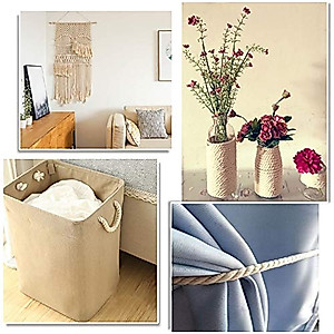 Tenn Well 8mm Macrame Cord, 59 Feet 3Ply Twisted Craft Cotton Rope Thick Nautical Rope for Crafts, Wall Hangings, Plant Hangers, Knotting, Rope Basket Making (Beige)