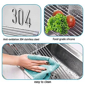 Antspertor Large Roll Up Dish Drying Rack, Over The Sink Multipurpose Roll-Up Dish Racks, 20.5" L x 16" W（Gray） Rolling Stainless Steel Dish Drainer Portable Foldable for Kitchen Counter