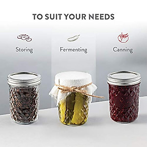 Paksh Novelty Mason Jars 16 oz - 6-Pack Quilted Wide Mouth Glass Jars with Lid & Seal Bands - Airtight Container for Pickling, Canning, Candles, Home Decor, Overnight Oats, Fruit Preserves