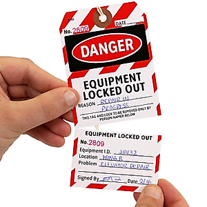 SmartSign Danger - Equipment Locked Out Tag with String Tear Stub | 2.875" x 5.75" Cardstock, Pack of 100