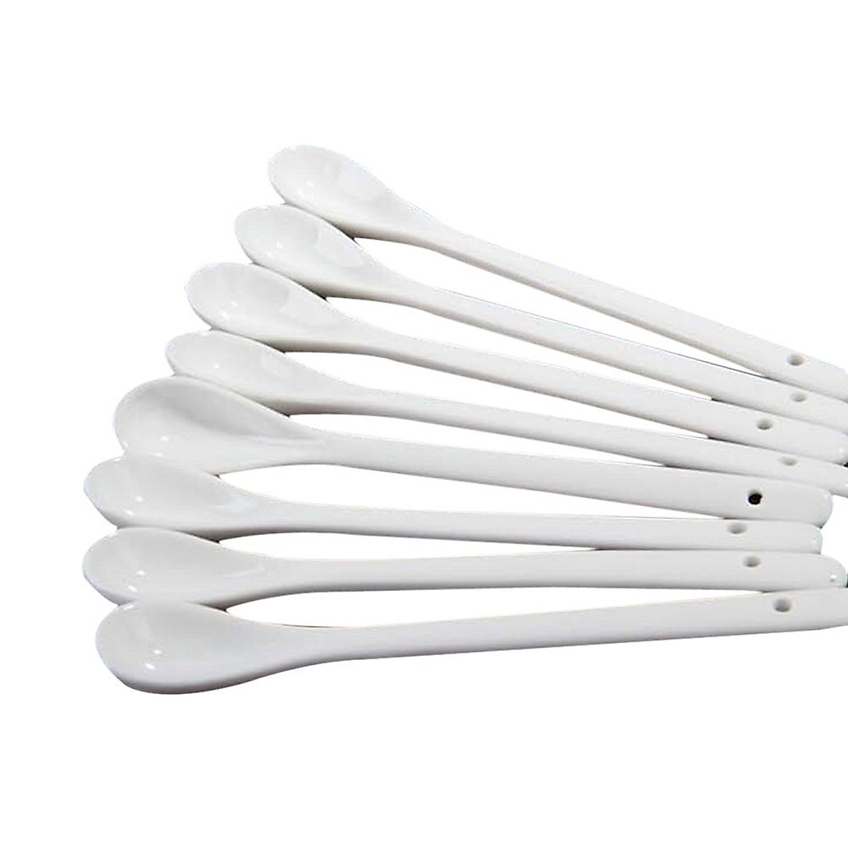 Set of 4 White Long Handle Ceramic Spoons for Tea Coffee Ice Cream Cutlery Mixer
