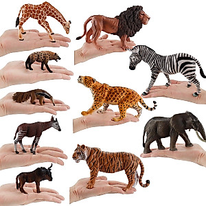 10 PCS Wildlife Grassland Animal Figures Model Figurines Lion Tiger Anteater Leopard Party Favors Supplies Cake Toppers Decoration Cognitive Toys Set for Boys Girls Kid