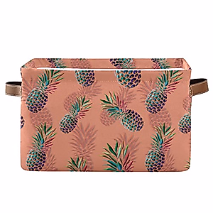 ALAZA Colorful Pineapple Storage Basket for Shelves for Organizing Closet Shelf Nursery Toy, Fabric Collapsible Storage Organizer Bins Decorative Baskets with Handles Cubes