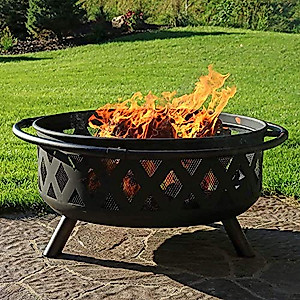 LEAYAN Garden Fire Pit Grill Bowl Grill Barbecue Rack Fire Pits,Outdoor Metal Brazier 36 Inch Large Bonfire Wood Burning Patio & Backyard Firepit for with Spark Screen and Round Fireplace Cover