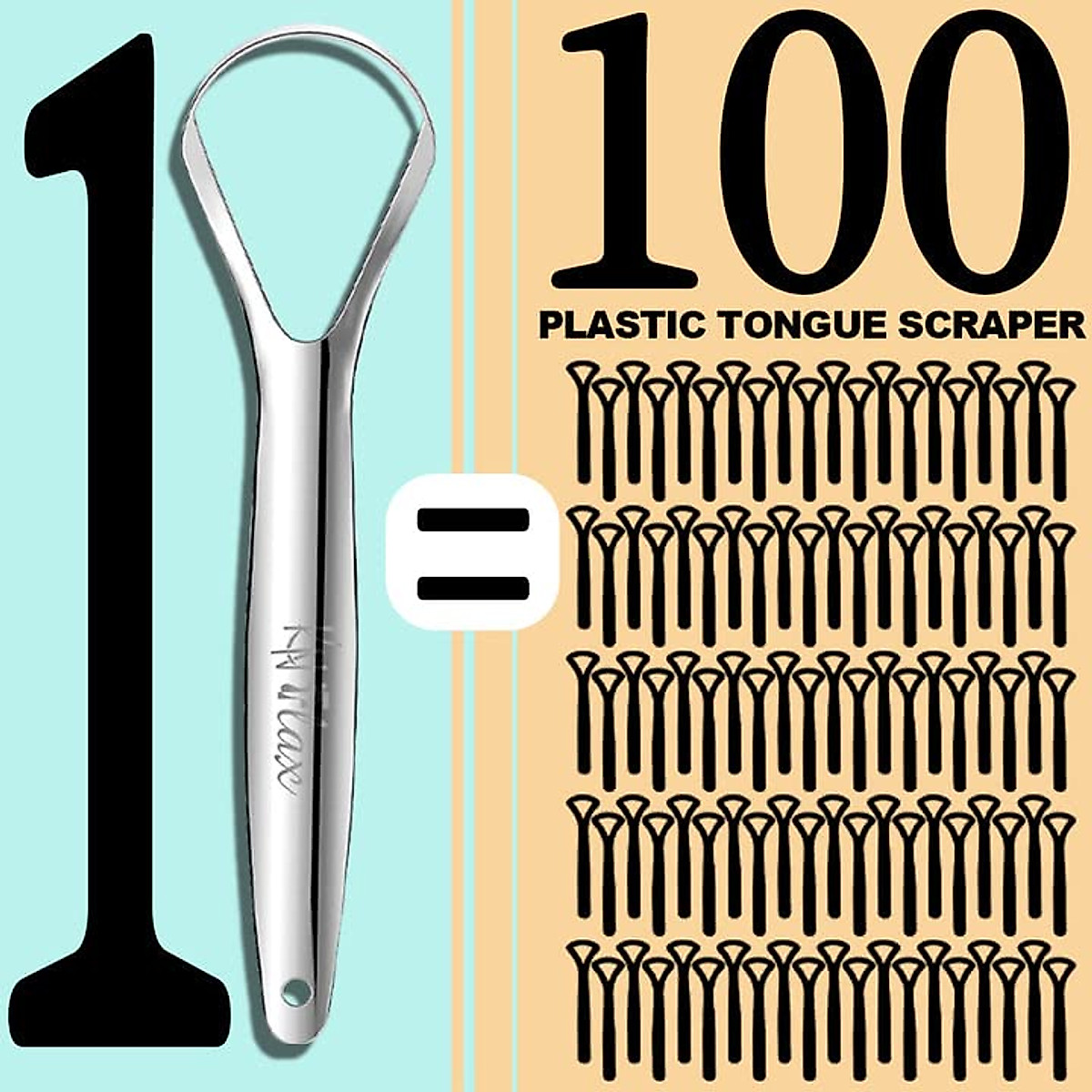 KN FLAX Tongue Scraper [2 pack] [Medical Grade] Reduce Bad Breath Maintains Oral Care 100% BPA Free Metal Tongue Scraper, Tongue Cleaner for Adults and Kids, Easy to Use with Non-Synthetic Handle