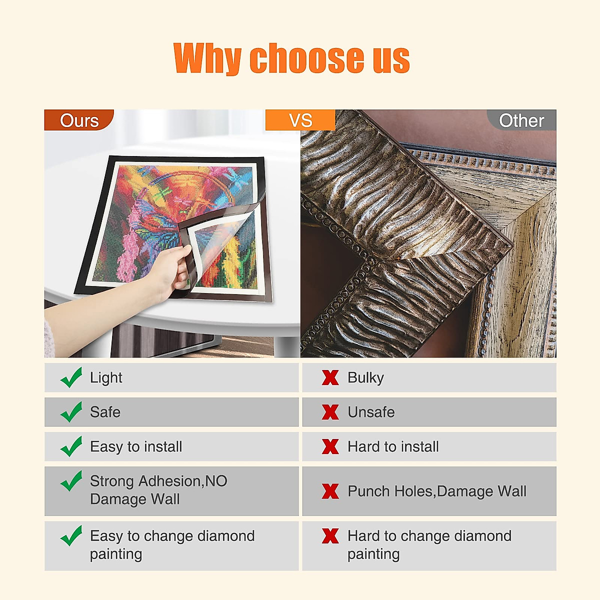 NAIMOER Upgraded 2Pack Diamond Painting Frames, Frames for 35x35cm Diamond Painting Canvas, Magnetic Diamond Art Frame Self-Adhesive, Diamond Painting Frames with Hooks for Wall Window Door (Black)