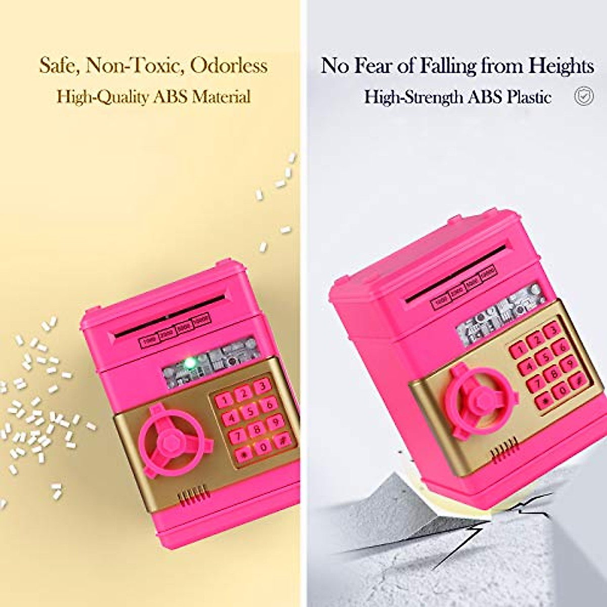 TUSEASY Piggy Bank, Birthday Toys Gifts for 4 5 6 7 8 9 10 Year Old Boys Girls, Electronic Real Money Coin ATM Machine, Plastic Large Saving Bank Safe Lock Box, Kids Kawaii Cute Stuff (Deeppink)