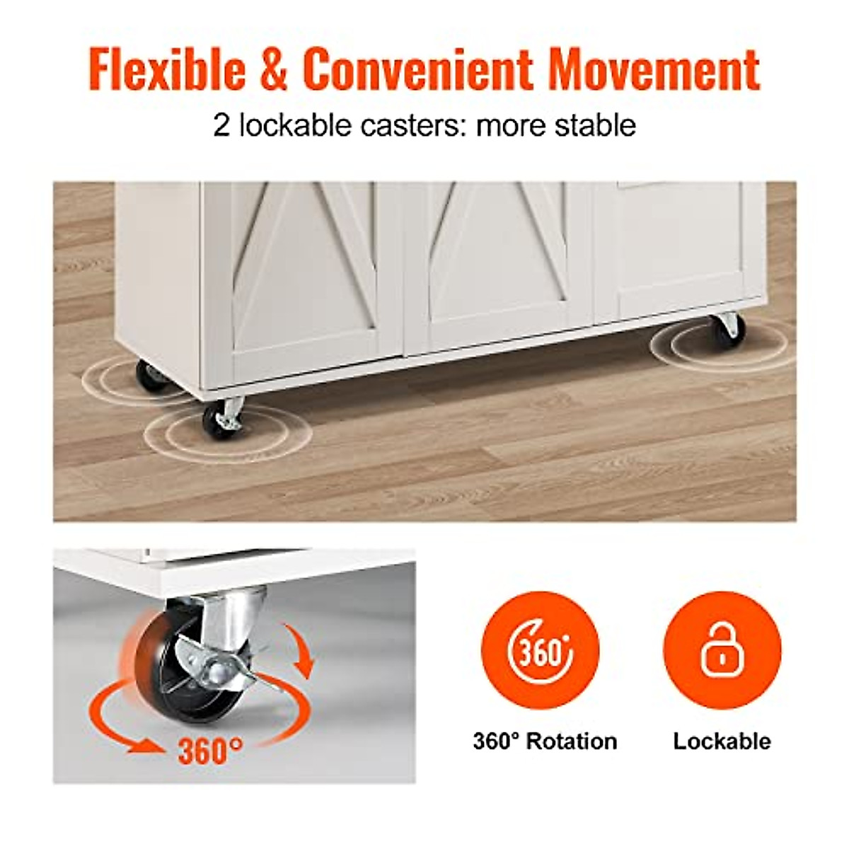 VEVOR Kitchen Island Cart with Solid Wood Top, 35.4" Width Mobile Carts with Storage Cabinet, Rolling Kitchen Table with Spice Rack, Towel Rack, Drop Leaf and Drawer, Portable Islands on Wheels, White