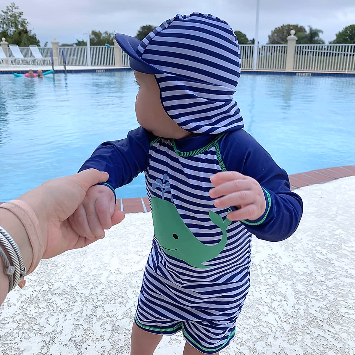 Toddler Boy Swimsuit 6-12 Months Baby Boys One Piece Sunsuit with Sun Hat Long Sleeve Whale Zip Bathing Suit Green Swimwear
