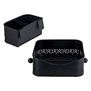 Asiatic Craft Salt Pepper and Napkin Caddy - Galvanized Black Holder Metal for Kitchen Farmhouse Organizer Indoor Outdoor Table Home Décor Hotel Design 1 AC-AE-037N