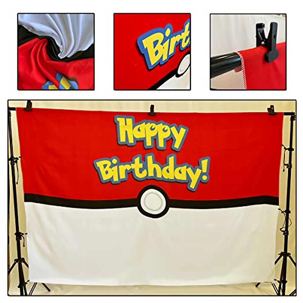 5x3ft Cartoon Video Game Birthday Photography Backdrops Magical Pet Red and White Ball Photo Background Party Table Banner Back Drop Decor