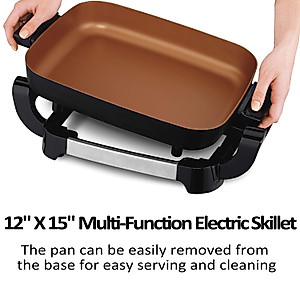 Extra-Large Nonstick Ceramic Electric Skillet - Electric Frying Pan with Lid, 12"x15" Fry Pan Adjustable Temperature Control, with Removable Pan, Dishwasher Safe