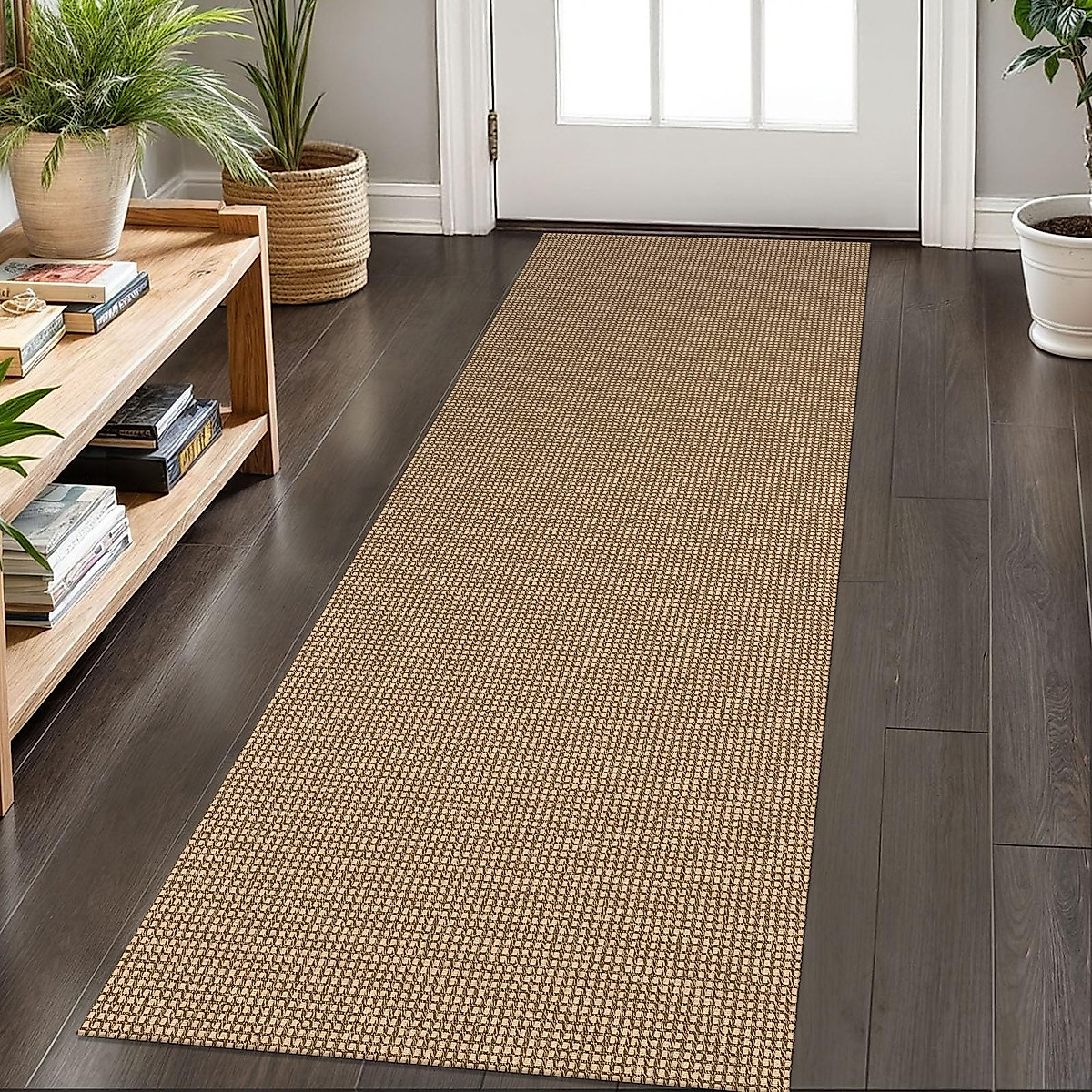 KOZYFLY Boho Runners for Hallways 2x6 ft Washable Hall Carpet Runner Rubber Backed Kitchen Rug Non Slip Woven Cotton Entryway Runner Rugs Floor Runners for Indoor Hallway Bedroom, Tan/Orange/Brown