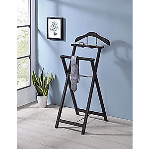 Pilaster Designs Contemporary Walnut Solid Wood Faydell Folding Cloth Valet Stand Organizer