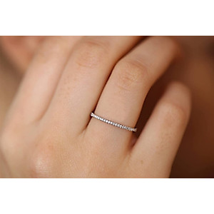 JEWELS FORUM 0.14cts Natural Diamond Classic Half Eternity Anniversary Band Ring Pave Set 10k Gold Diamond Wedding Band Rings For Women (Color-HI/Clarity-I1-2) (white-gold)