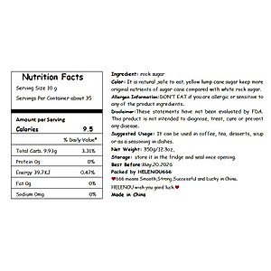 HELENOU666 Rock Sugar, Pure Raw Cane Yellow Lump Crystal Candy for Tea and Coffee