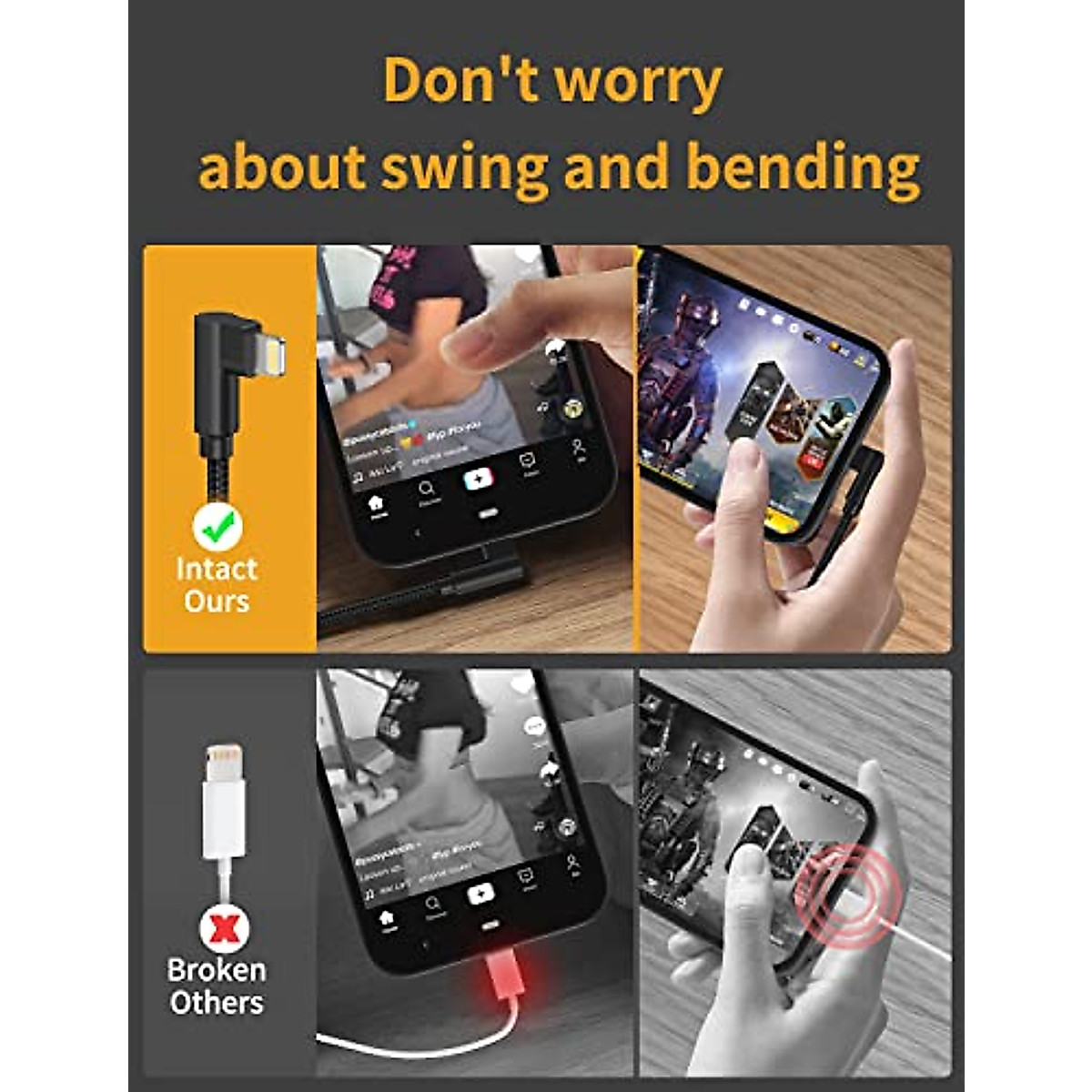 6.6FT iPhone Charger 90 Degree,[Apple MFi Certified] 3Pack USB to Lightning Cable Right Angle,Nylon Braided iPhone Fast Charging Cord for iPhone 14 13 12 11 Pro Max XR XS X 8 7 6 Plus SE iPad Air Mini