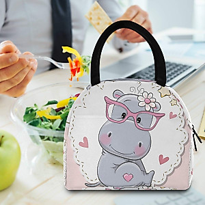 Cute Hippo Lunch Bag Tote Bag Lunch Bag for Women Lunch Box Insulated Lunch Container(93)