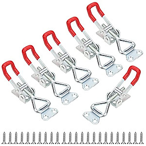 Favordrory 6 Pack Toggle Latch Clamp, Pull Latch, Adjustable Toggle Clamp Latch, Heavy Duty Toggle Latch, 150Kg 330Lbs Holding Capacity (25 Pieces Screws) Red + Silver