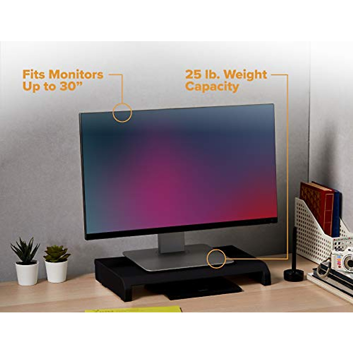 Bostitch Office Konnect Adjustable Monitor Stand Riser, Laptop Stand, 4 Height Adjustments, Built-in Cable Management, Rubber Feet - Black