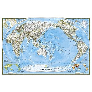 National Geographic World, Pacific Centered Wall Map - Classic - Laminated (46 x 30.5 in) (National Geographic Reference Map)