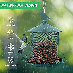 Metal Bird Feeders for Outside,Squirrel Proof Outdoors Hanging Bird Feeder, 7.4LB Capacity,6 Perches, Heavy Duty Mesh Birdfeeders for Cardinals, Finches-Green