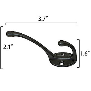 IBosins 10 Pack Heavy Duty Dual Coat Hooks Wall Mounted with 40 Screws Retro Double Hooks Utility Black No Rust Hooks for Coat, Scarf, Bag, Towel, Key, Cap, Cup, Hat (Black)