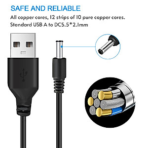 PREMIER ADAPTER PremierAdapter 5.5mm * 2.1mm USB 2A 90cm Black Charger Power Cable Lead 5V 4.5V