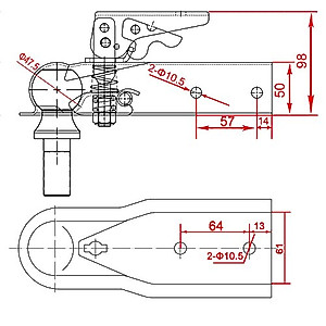 Trailer Coupler 1-7/8" Ball 2" Width 2000 LBS, Straight Trailer Coupler