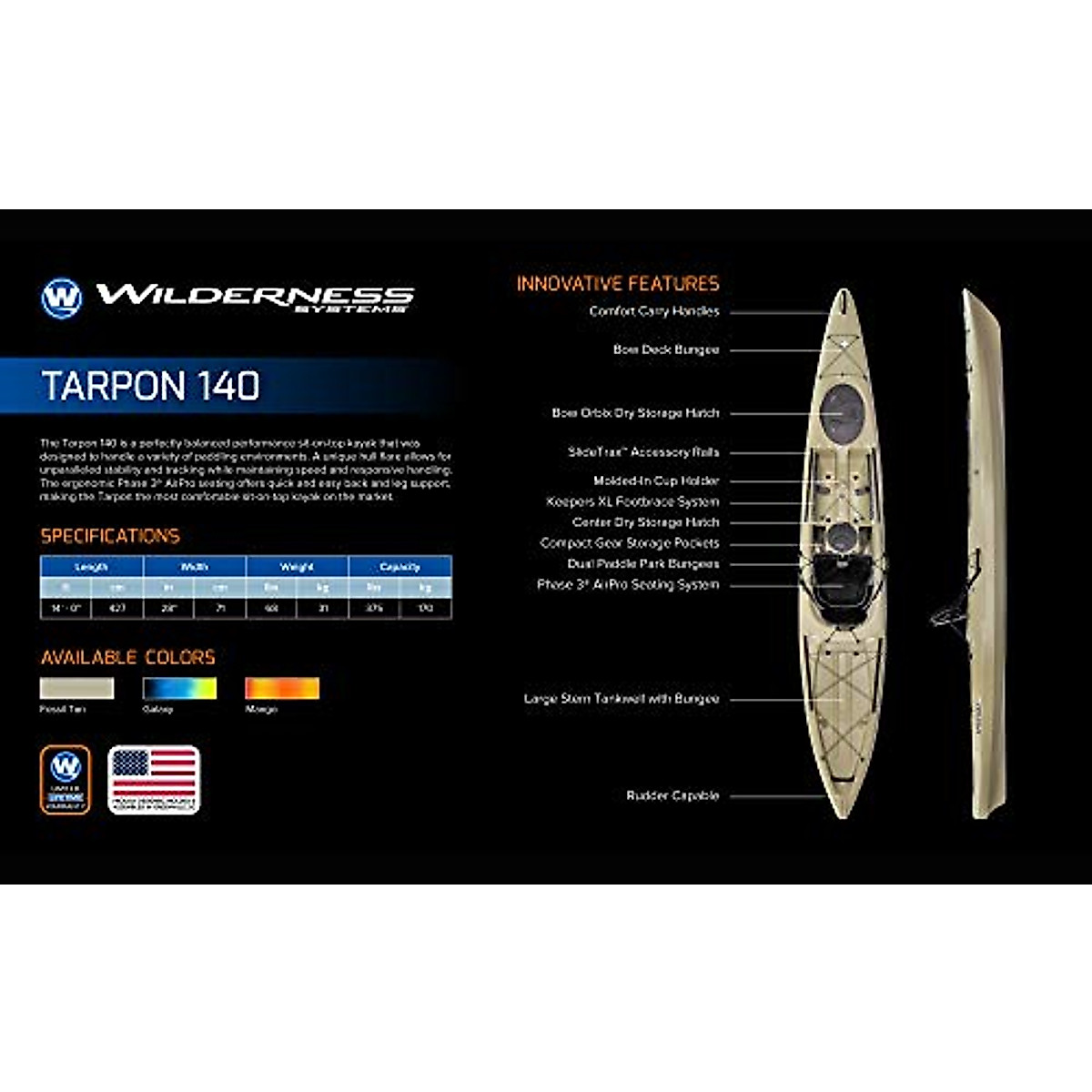 Wilderness Systems Tarpon 140 Sit on Top Fishing Kayak Premium Angler Kayak 14'