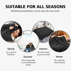 EIUE Comfortable Flannel Throw Blanket,Twin Size Full Body Warming Premium Fleece Bedding Quilt,Reversible Microfiber Blanket for All Season(Black,60x80inch)