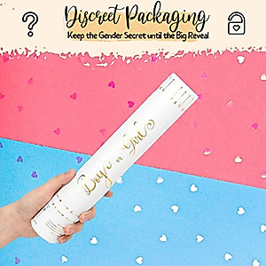 Gender Reveal Confetti Powder Cannon - 4 Blue/Gold Poppers - Gender Reveal Party Supplies - Smoke Powder & Confetti Sticks - Gender Reveal Stickers 40 pcs (20 Girl 20 Boy)