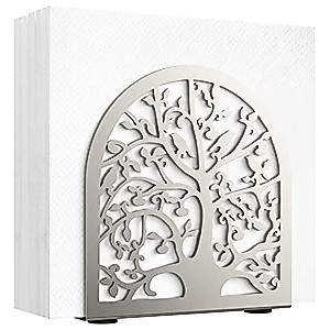 Housolution Napkin Holder, Tree & Bird Design Metal Napkin Holder for Kitchen and Table, Freestanding Modern Napkins Holder for Home & Picnic Party, Silver