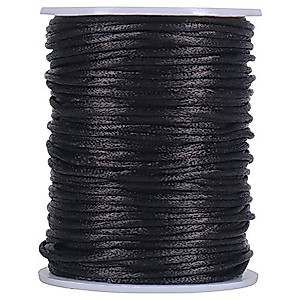 Tenn Well 2mm Satin Cord, 295 Feet Black Silky Rattail Nylon Cord for Jewelry Making, Macrame Bracelets, Necklaces, Beading, Arts and Crafts