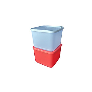 Tupperware Basic Bright Square Container 4 cup / 1L in Coral and Ice Cube Color