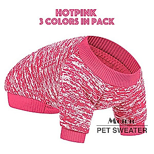 MOIRIG Dog Sweater, Dog Sweaters for Small Dogs, 3 Pack Warm Soft Pet Clothes for Puppy, Medium Large Cat, Dogs Girl or Boy, Dog Shirt for Winter Christmas (X-Small, Pink+Purple+HotPink)