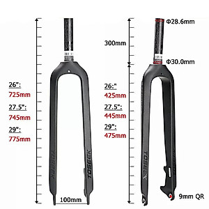 BestParts Toseek MTB Front Fork 1-1/8" Full Carbon Fiber Rigid Disc Brake 3K T800, Threadless Straight Tube Superlight Mountain Bike Forks 28.6mm, 29"