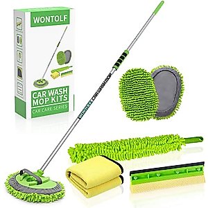 Wontolf 62'' Car Wash Brush with Long Handle Chenille Microfiber Car Wash Mop Mitt Car Washing Brush Cleaning Kit Windshield Window Squeegee Car Duster Microfiber Towels for Cars RV Truck Boat 9PCS