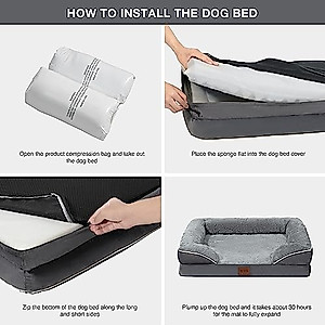 EXQ Home Orthopedic Dog Bed,Large Dog Beds with Washable Covers,Dog Couches for Large Dogs,Durable Dog Bed with Bolster, Dog Bed with Non-Slip Bottom and Egg-Crate Foam (Grey,36x28)