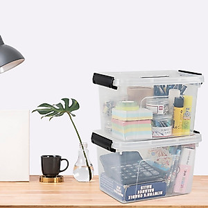 Jnktka 6 Quart Clear Organizer Bin with Lid Set of 4, Plastic Latching Storage Box