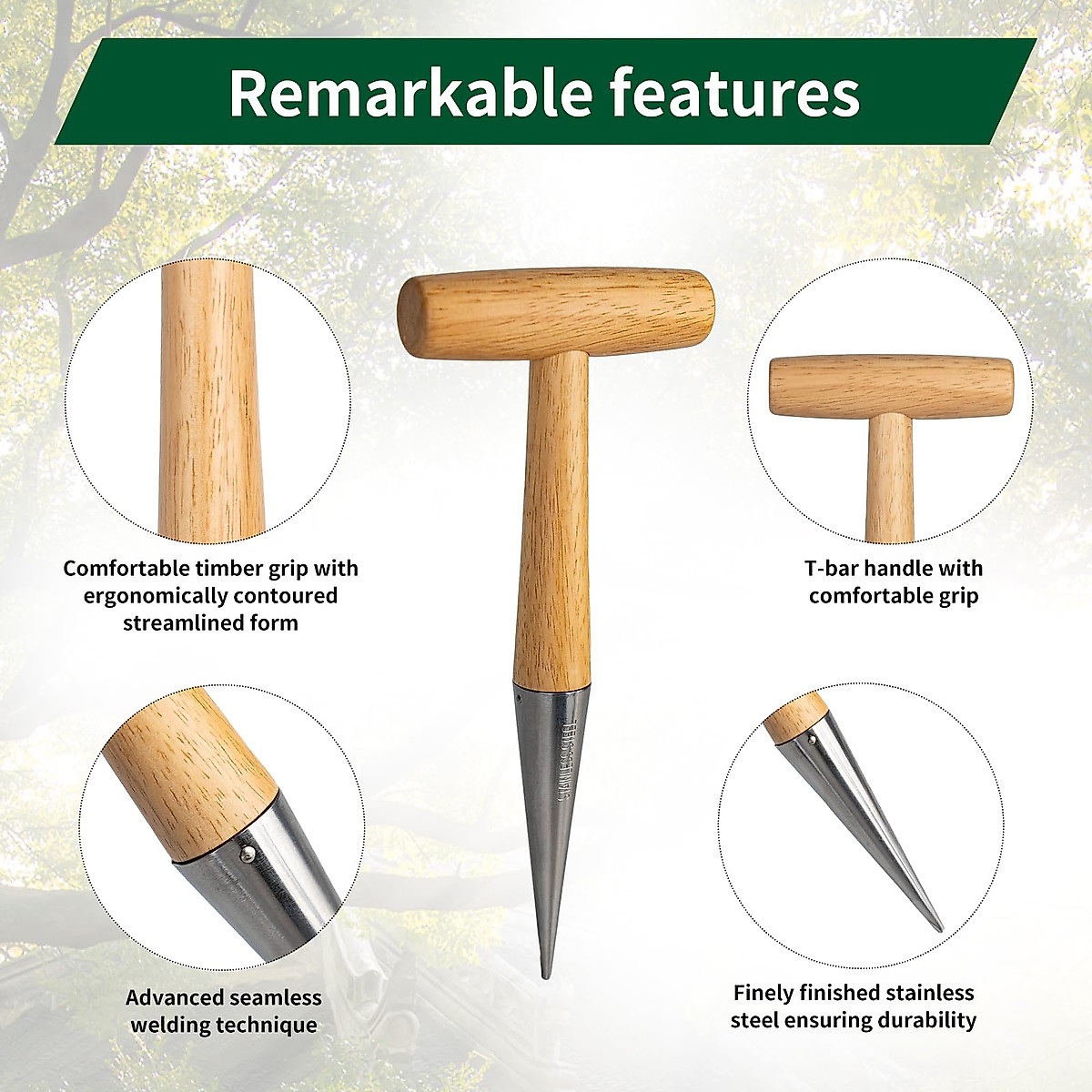 KDMY Bulb Planter with Depth Mark- Ideal Bulb Transplanter for Planting Green, Hand Dibber Garden Tool, Seed Planter Tool with Depth Mark - 11" Seed Dispenser for Planting Steel