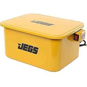 JEGS 5-Gallon Portable Parts Washer - 3.5 Gallon Parts Washer Solvent Capacity - 3.96 Gallon Per Minute Max Parts Washer Pump Output - Heavy Duty Steel - Powder Coated Yellow with JEGS Logo