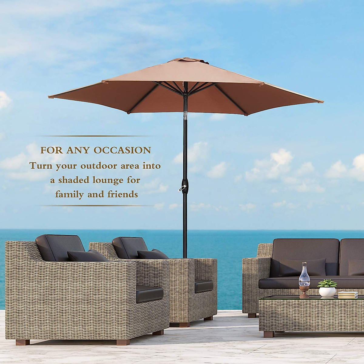 HYD-Parts 9FT Patio Umbrella Outdoor Table Umbrella,Market Umbrella with Push Button Tilt and Crank for Garden, Lawn, Deck, Backyard & Pool (Coffee)