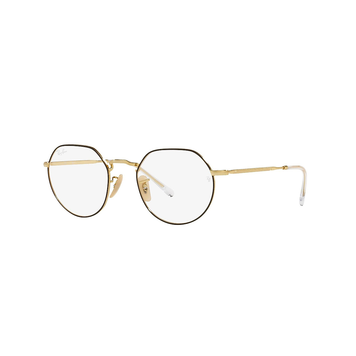 Ray-Ban RX6465 Jack Round Prescription Eyewear Frames, Matte Black On Gold/Demo Lens, 49 mm