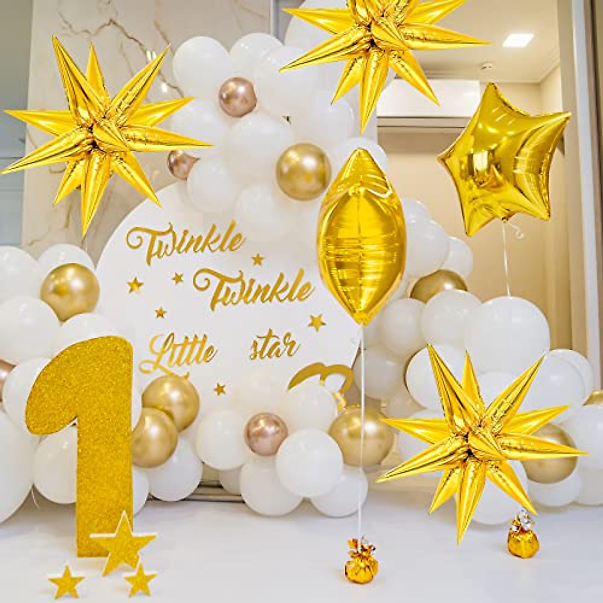 MIAHART 50 Pcs Gold Starburst Cone Mylar Balloons 26 inch Gold Foil Star Balloons Metallic Large Gold Point Star Balloons for Birthday Wedding Christmas Baby Shower Party Supplies