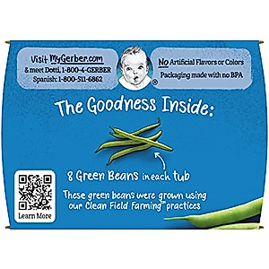 Gerber Natural for Baby 1st Foods Baby Food Tubs, Green Bean, Non-GMO & Natural Pureed Baby Food for Supported Sitters, 2 - 2 Ounce Tubs Per Pack (Pack of 4)