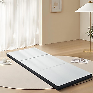 Tri-Folding Mattress, 3 Inch Foldable Gel Memory Mattress, CertiPUR-US Portable Mattress Topper with Washable Cover-Fold Foam Mattress Medium Firmness, for Travel, Camping, Sleepovers (Small Twins)