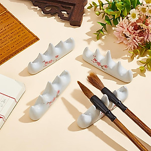 WEBEEDY 4pcs Paint Brush Holder Calligraphy Brush Rest Stand Plum Blossom Ceramic Brushes Pen Rack Holder for Home Office Desktop Decoration Chinese Japanese Calligraphy Painting Writing Practice