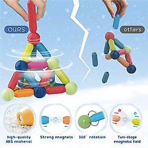 Wotalk Magnetic Balls and Rods Set, 66PCS Magnet Blocks Sticks, Educational Construction Buildingfor Toddlers, STEM Magnet Toys Gifts for Kids Age 3+