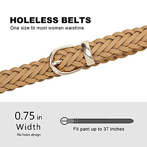 Pettata 2 Pack Thin Braided Belts for Women Classic Waist Belt Skinny Woven Strap for Jeans Pants Dress Black Beige Small